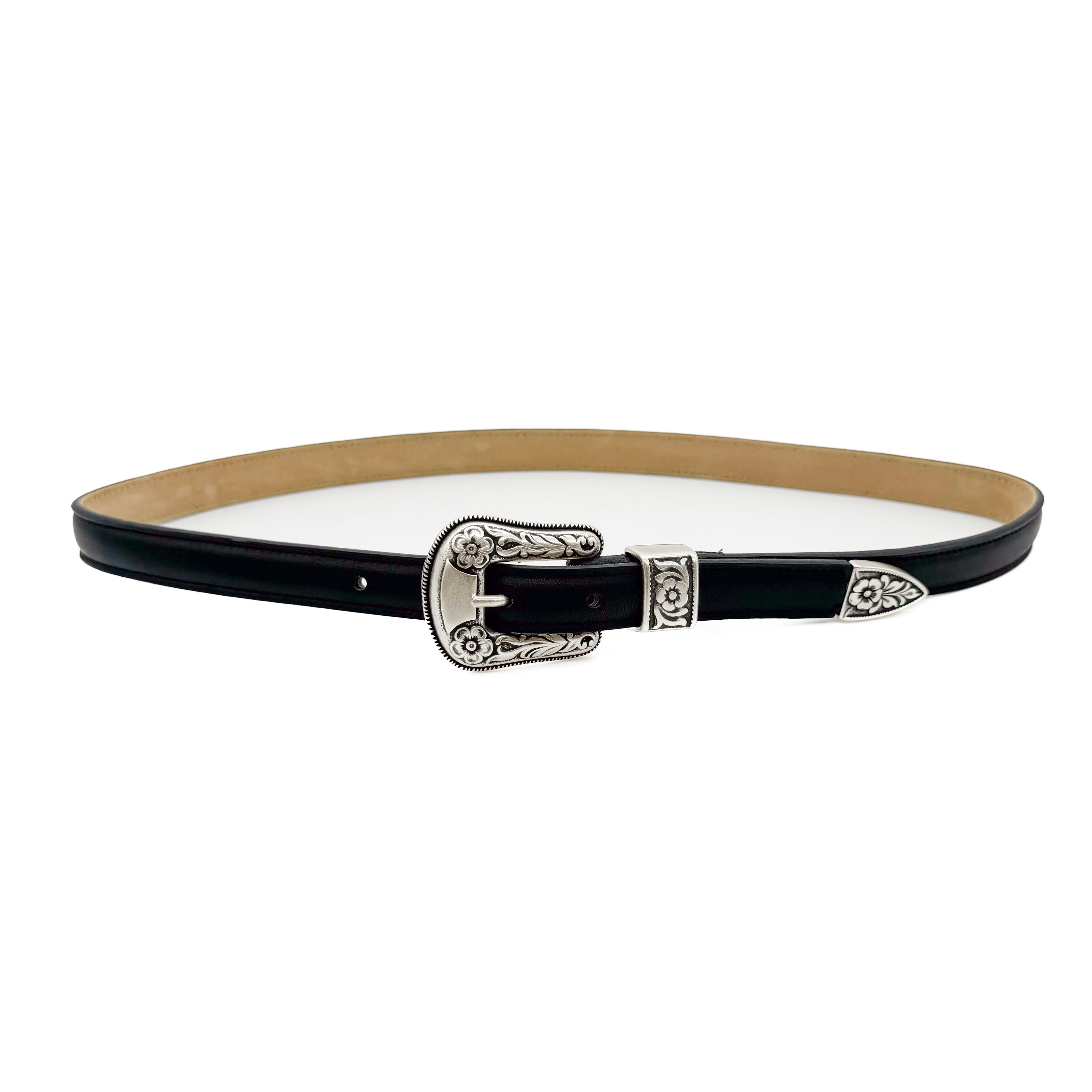 Tyra Belt - Modern Western Style Belt On Smooth Black Italian Leather ...