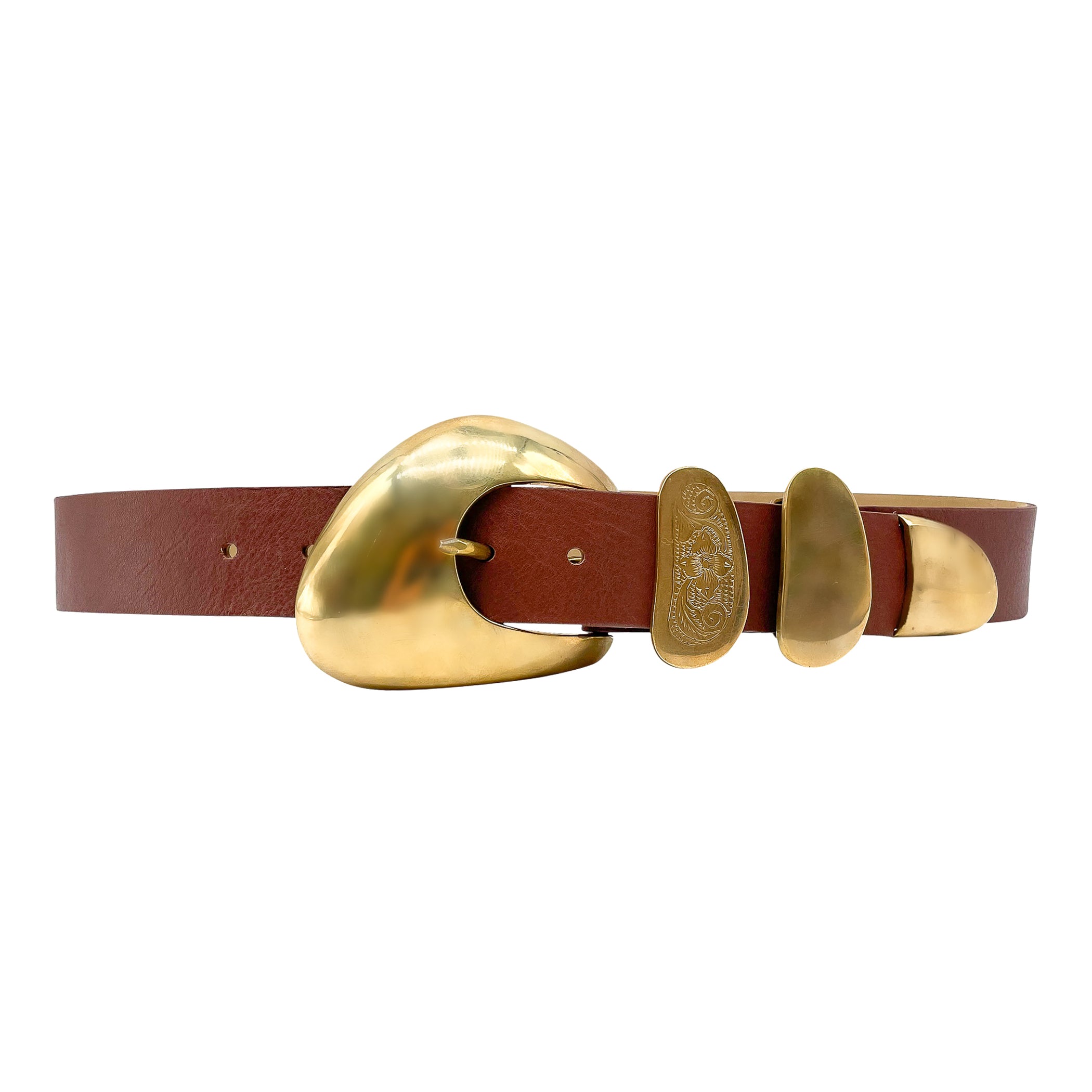 Willa - Cognac Leather Belt Brass Western Vintage Buckle Set Western ...