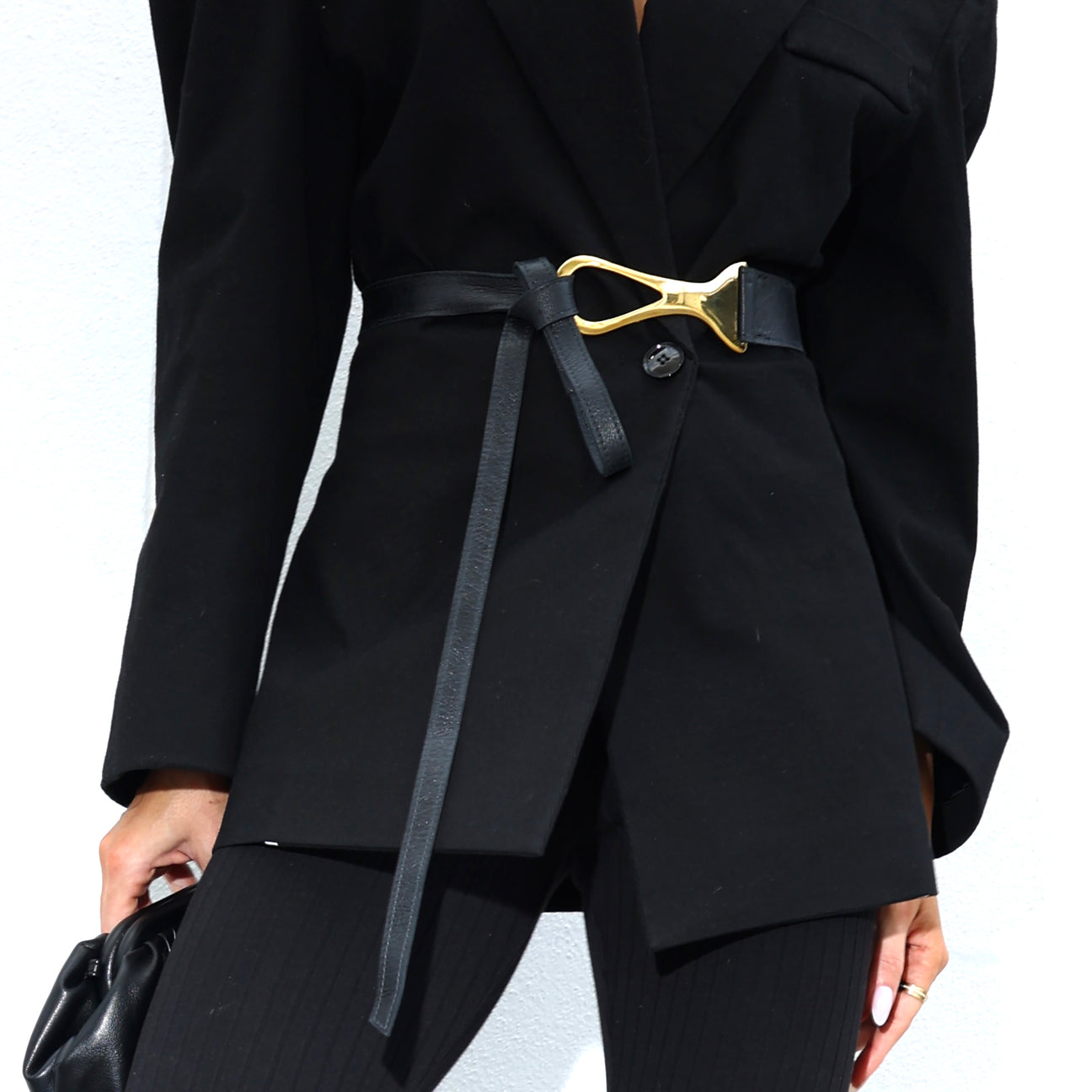 Carolina Tie Belt - Elegant Black Leather Tie Belt With Gold Buckle ...