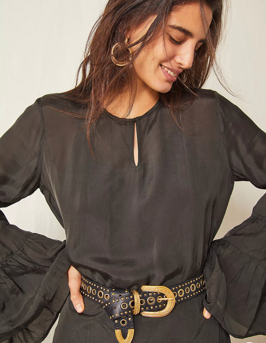 Cleopatra Belt - Black Gold Grommets Leather Studded Belt - Streets ...