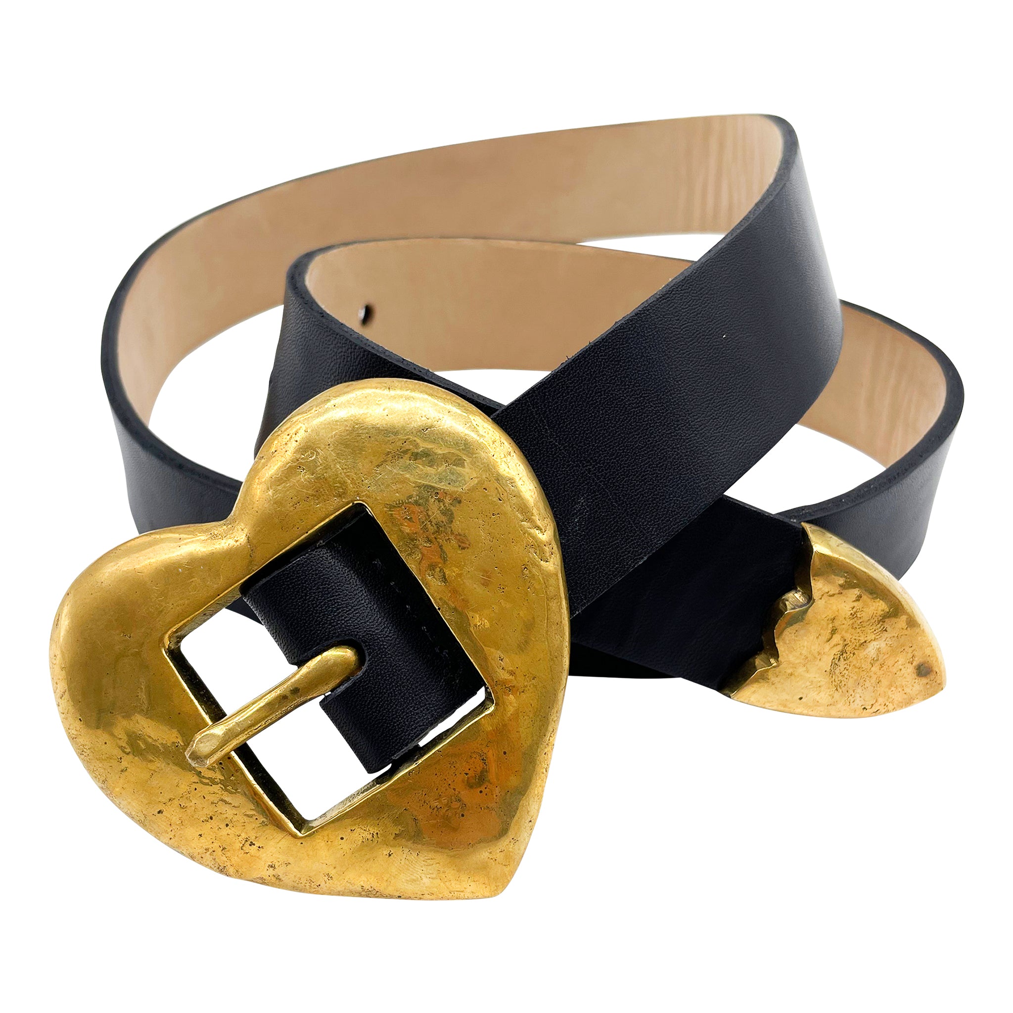 Brass Heart - Black Italian Leather Solid Brass Heart Belt | Streets ...