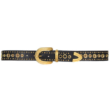 Cleopatra Belt - Black Gold Grommets Leather Studded Belt - Streets ...